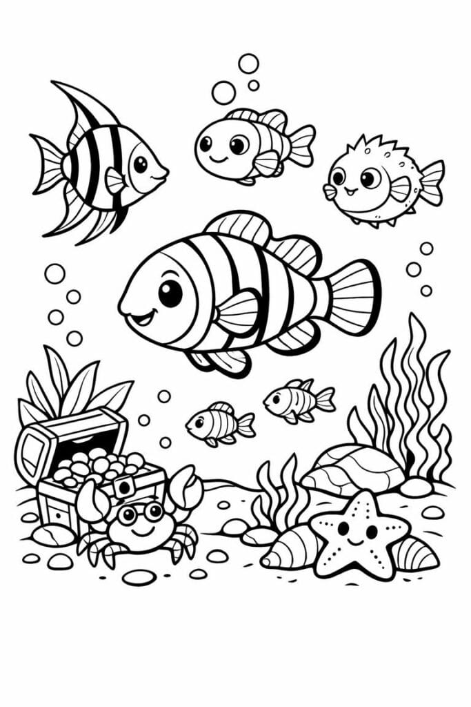 Tegninger af Fisk til print & farvelægning » DoodleDrop