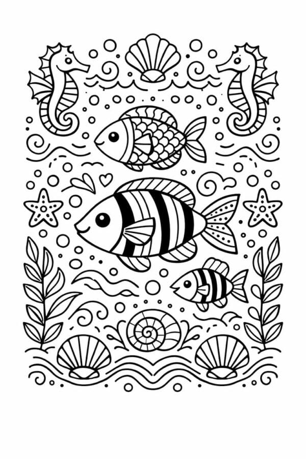 Tegninger af Fisk til print & farvelægning » DoodleDrop